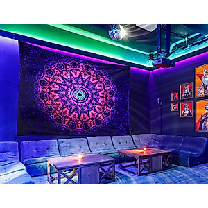 ADDWel Blacklight Mandala Boho Tapestry Glow In The Dark, Black Light Bohemian Hippie Poster Wall Hanging for Bedroom Aesthetic Wall and Room Decor (30" x 40", Mandala)