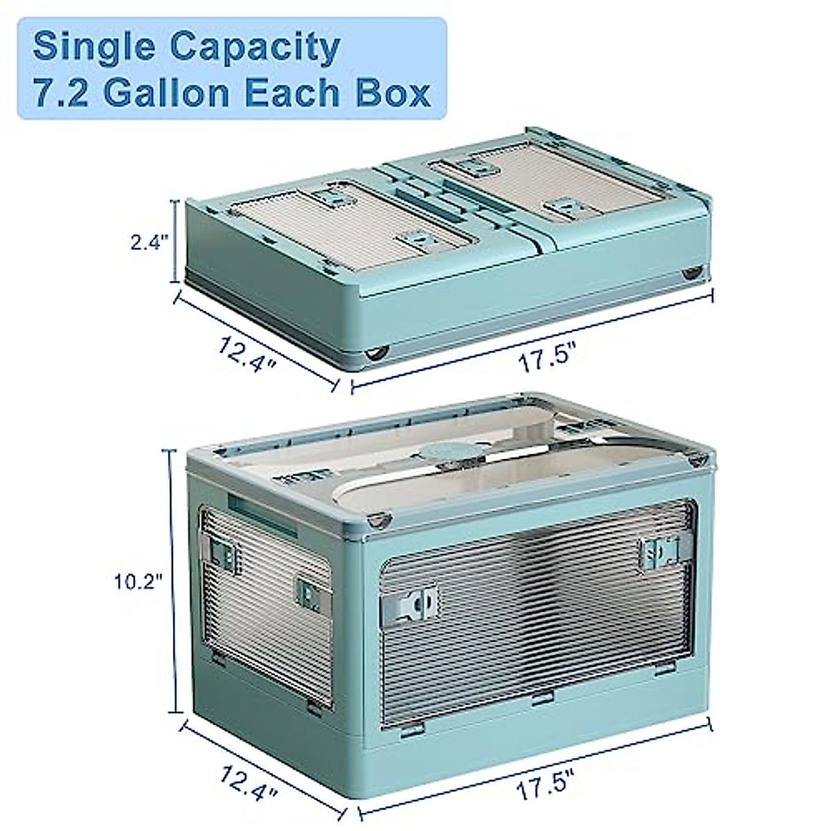 Storage Bins with Lids, Stackable Storage Bins for Closet Organizers and Storage, Collapsible Storage Bins with Wheels, Folding Storage Boxes, Plastic Storage Bins for Office, Home Storage (7.2Gal-1-Pack, Blue)