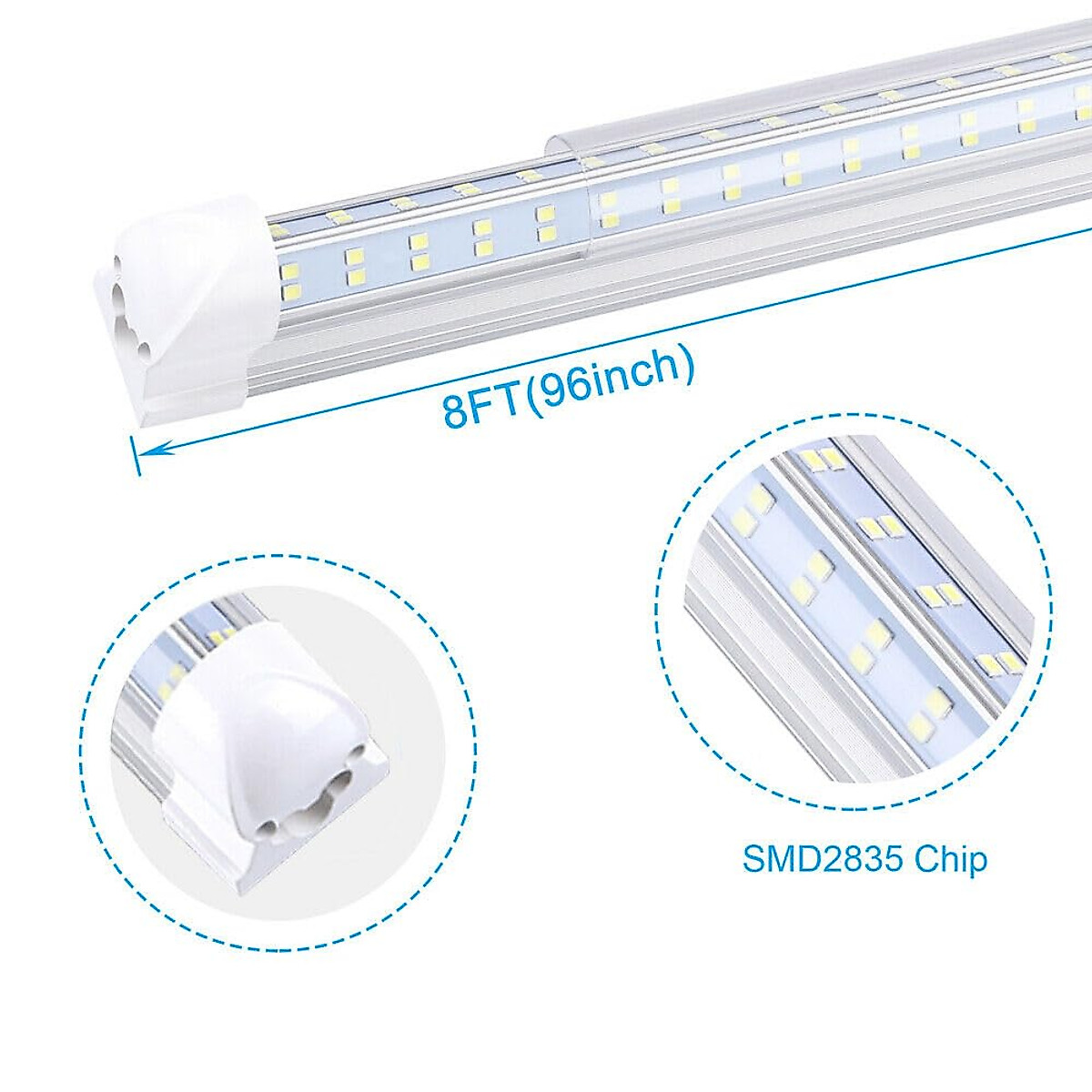 FTUBET T8 LED Light Tube, 4FT 60W, 6500Lm, 6500K Cool White Clear Cover, 4FT Tube Light,Linkable Integrated Fixture,T8 LED Shop Light for Garage,Warehouse,25PCS