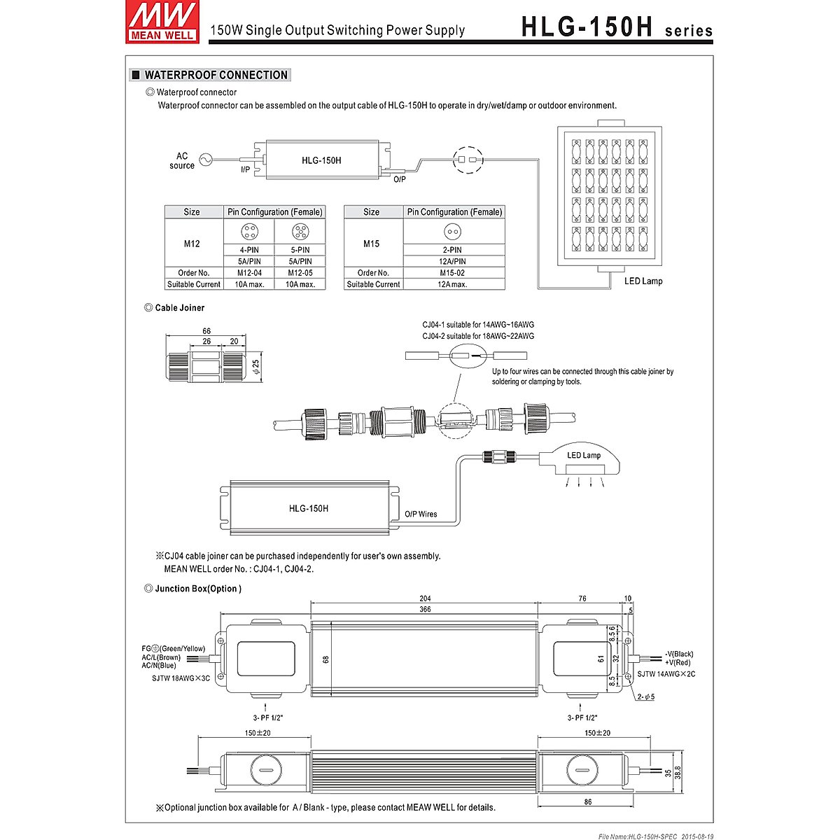 MEAN WELL HLG-150H-30 150 W Single Output 5 A 30 Vdc Output Max Switching Power Supply - 1 item(s)