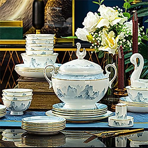 GAENZA Chinese cutlery set bone china bowls plates kitchen utensils kitchenware set