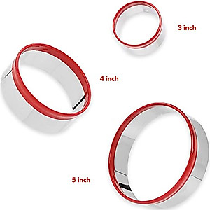 3Pcs Round Cookie Cutters 3", 4", 5", Circle Biscuit Cutter, Large Cookie Cutters, Small Cake Cutter, Dough Cutter, Unique Design with Protective Red Top PVC