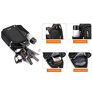 Yerchic Small Sling Bag Men Women Shoulder Backpack Mini Cross Body Chest Sling Backpack with Water Bottle Holder Travel Hiking Casual Daypack, Black