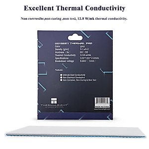 Thermalright Thermal Pad 12.8 W/mK Silicone Thermal Pads Non Conductive Heat Dissipation Silicone Pad for PC Laptop Heatsink/GPU/CPU/LED Graphics Card Silicone Grease Pad Multi-Size(120x120x2.0mm)