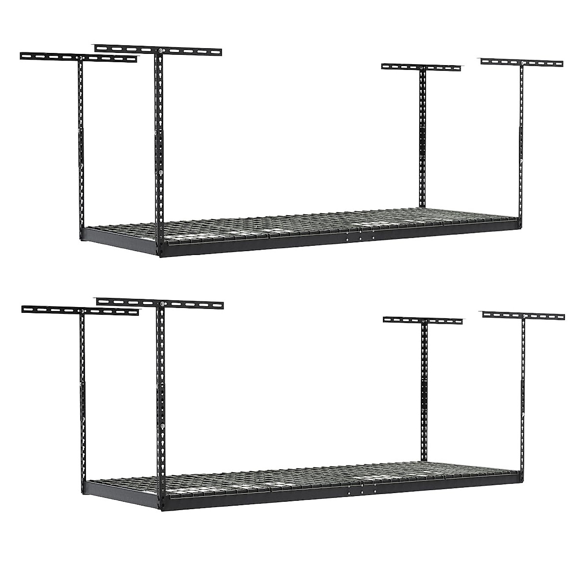 MonsterRax Overhead Garage Storage Racks 3x8’ (2-Pack) Ceiling Mounted Shelving, Adjustable Hanging Organizer, Heavy Duty Steel, Holds 500 Pounds, Color:Hammertone, Adjustable12"-21” from Ceiling