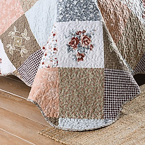 HoneiLife Quilt Set Queen Size - 3 Piece Microfiber Quilts Reversible Bedspreads Patchwork Coverlets Floral Bedding Set All Season Quilts,Mocha Rose-Queen/Full Size