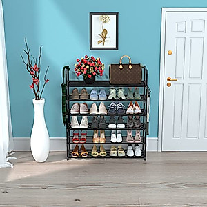 Hsscblet 6 Tiers Metal Shoe Rack,Adjustable Shoe Shelf Storage Organizer with Versatile Hooks,Stackable Boot & Shoe Storage,for Entryway,Hallway,Living Room,Closet,Black