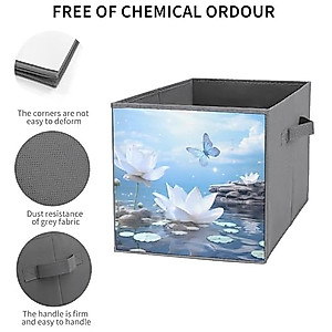 White Flower And Stone with Butterfly Foldable Storage Bins with Handles Storage Cubes Closet Organizer for Living Room Bedroom 2PCS