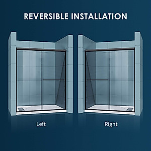 SUNNY SHOWER Semi-Frameless Shower Doors with 1/4 in. Clear Glass, 58.5 in.- 60 in. W x 72 in. H, Black Hardware Double Sliding Glass Shower Enclosure