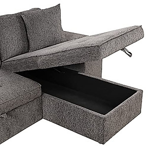 Olodumare 104" Inch Reversible Sectional Sofa, Modern L-Shape Pull Out Bed Sleeper Couch w/ 2 Stools, Storage Arm & Storage Chaise for Small Living Room (Knox Charcoal)