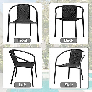 gaildon Outdoor Chairs Set of 4 Patio Chairs, Outdoor Dining Chairs - Stackable Wicker Rattan Chairs with Metal Frame for Balcony, Deck, Bistro, Backyard, Porch (4 Pack, Black)