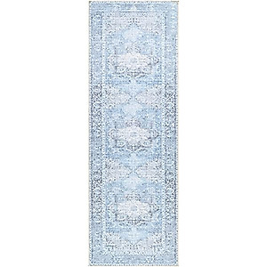 Artistic Weavers Suri Vintage Washable Area Rug, 2'7" x 18', Light Blue