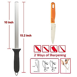 Wiitek 10inch Diamond Knife Honing Rod, Professional Chef Knife Sharpening Steel, Kitchen Knives Sharpeners, Oval 600# Grit, Ideal for Chef Knife, Cooking Knife, Butchers Knife and Japanese Knife