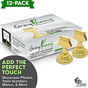 Gold Table Number Holders (12 Pack) - Metal Place Card Holder, Picture Holder, Weddings Menu Holder and Card Stand, Table Card Holder Stand, Table Number Stands, Photo Stand, Recipe Table Sign Holders