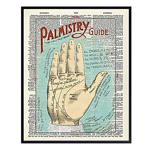 Vintage Palmistry Upcycled Dictionary Wall Art Decor - Retro 8x10 Home Decoration Picture for Living Room, Bedroom, Apartment - Gift for Psychic, Fortune Teller, Palm Reader, Clairvoyant, Occult Fan
