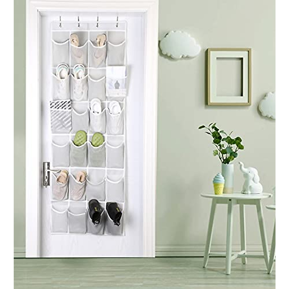 N/C Over The Door Shoe Organizer,Hanging Shoe Organizer for Closet Organizers and Storage,24 Large Mesh Breathable Pockets Hanging Shoe holder,Over The Door Shoe Rack with 4 Hooks
