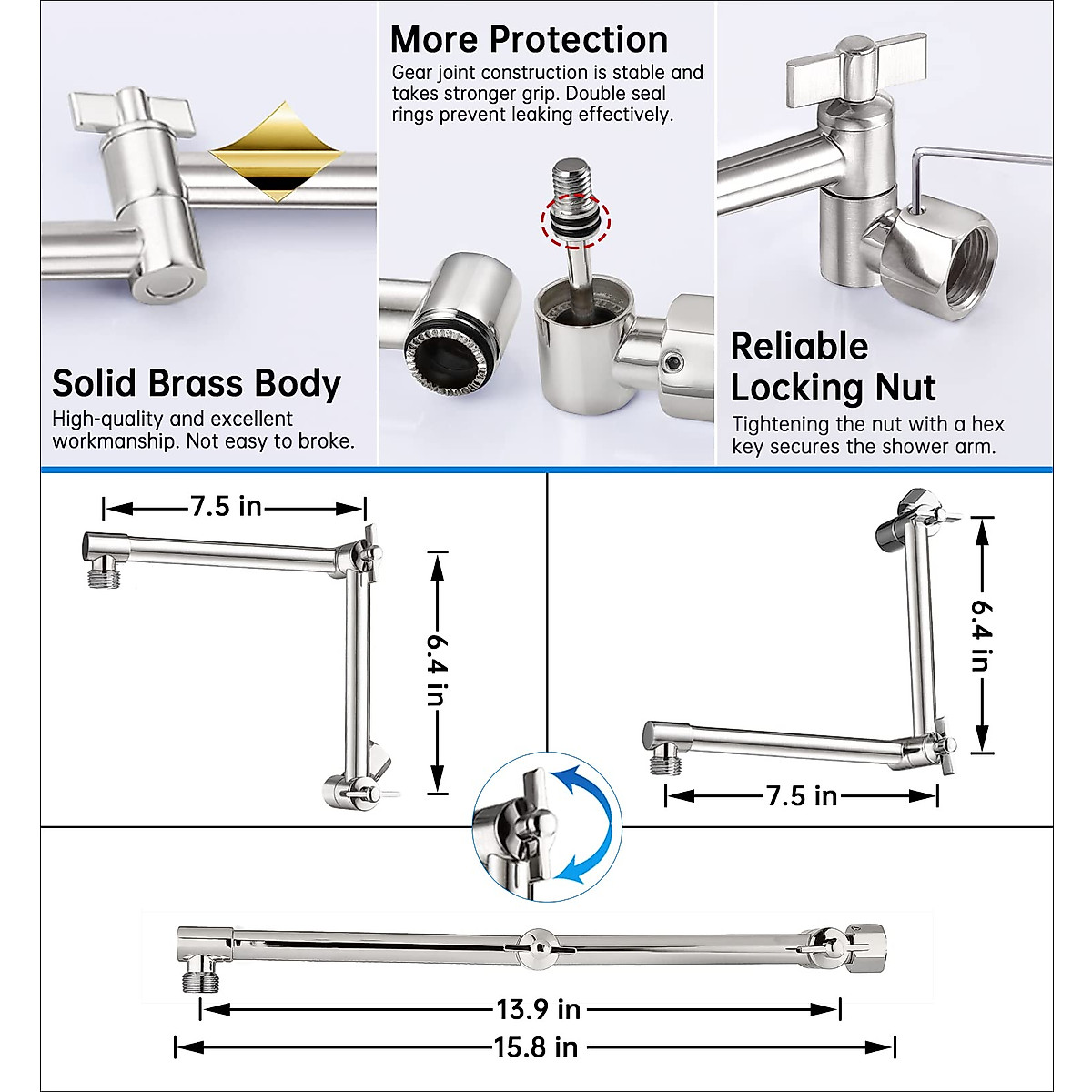 G-Promise All Metal 12 Inch Rainfall Shower Head with Handheld Spray Combo| 3 Settings Diverter|Adjustable Extension Arm with Lock Joints |71 Inches Stainless Steel Hose (Brushed Nickel)