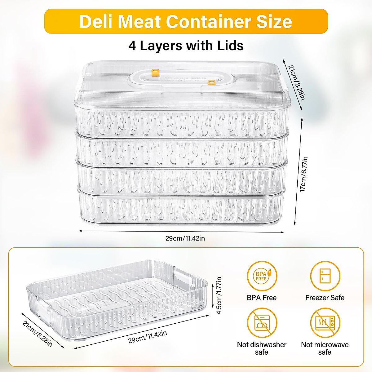 Deli Meat Container for Fridge, 4 Layer Meat and Cheese Container for Fridge Bacon Keeper for Refrigerator Organizers and Storage Airtight Food Storage Boxes with Lids Stackable Cold Cut Container