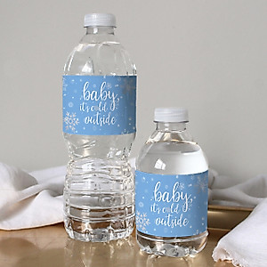 Blue Little Snowflake Winter Baby Shower Water Bottle Labels - Baby It's Cold Outside - 24 Stickers