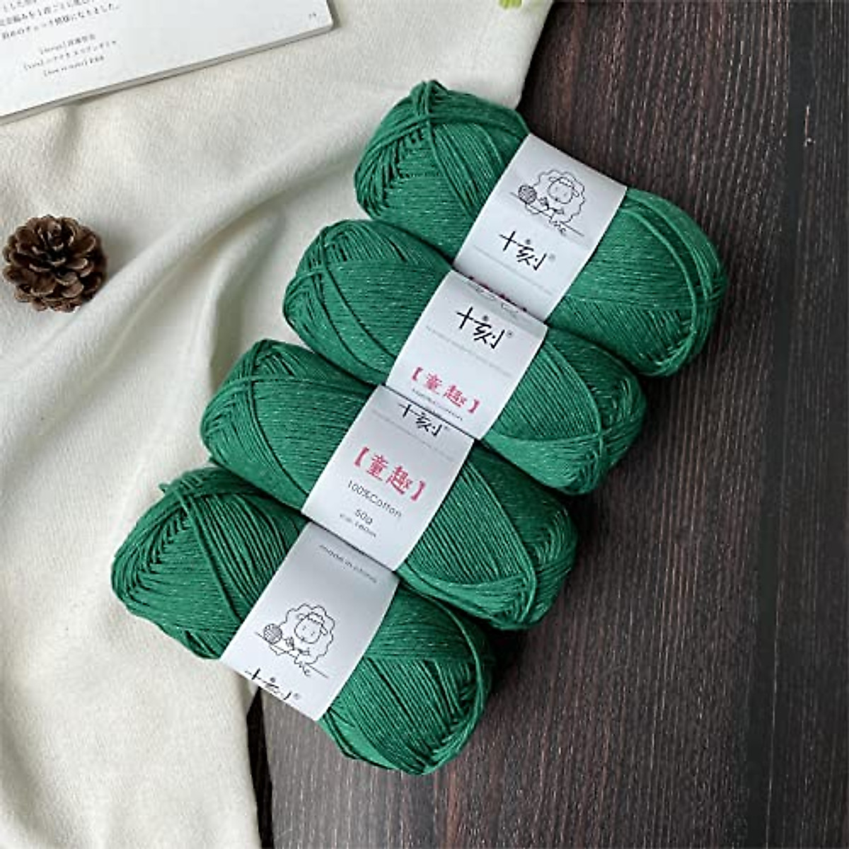 SHIKE Star River,100% Cotton Sparkle Yarn,5 Skeins Soft Shine Fine #2 Sport Weight for Knitting&Crochet,Per Skein 50g/197yds (Dark Green)