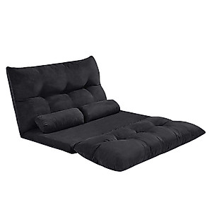 Harper & Bright Designs Lazy Sofa Adjustable Folding Futon Sofa Video Gaming Sofa with Two Pillows