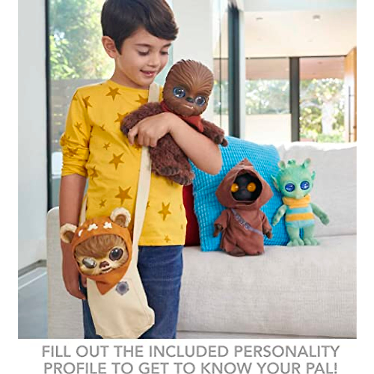 Mattel Star Wars Galactic Pals Plush Toy, Ewok 11-inch Soft Doll Set with Carrier & Personality Profile Card for Personalized Experience