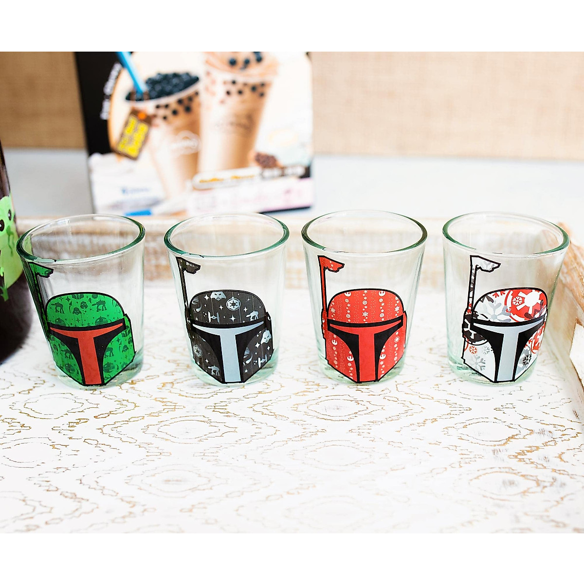 Silver Buffalo Star Wars Holiday Boba Fett 2.5-Ounce Mini Shot Glasses | Set of 4