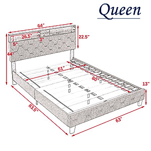 Queen Size Bed Frame with Shelf Storage & Upholstered Headboard, Upholstered Platform Bed Frame with USB Port, No Box Spring Needed, Sturdy Wood Slats for Family Bedroom Apartment (Beige, Queen)