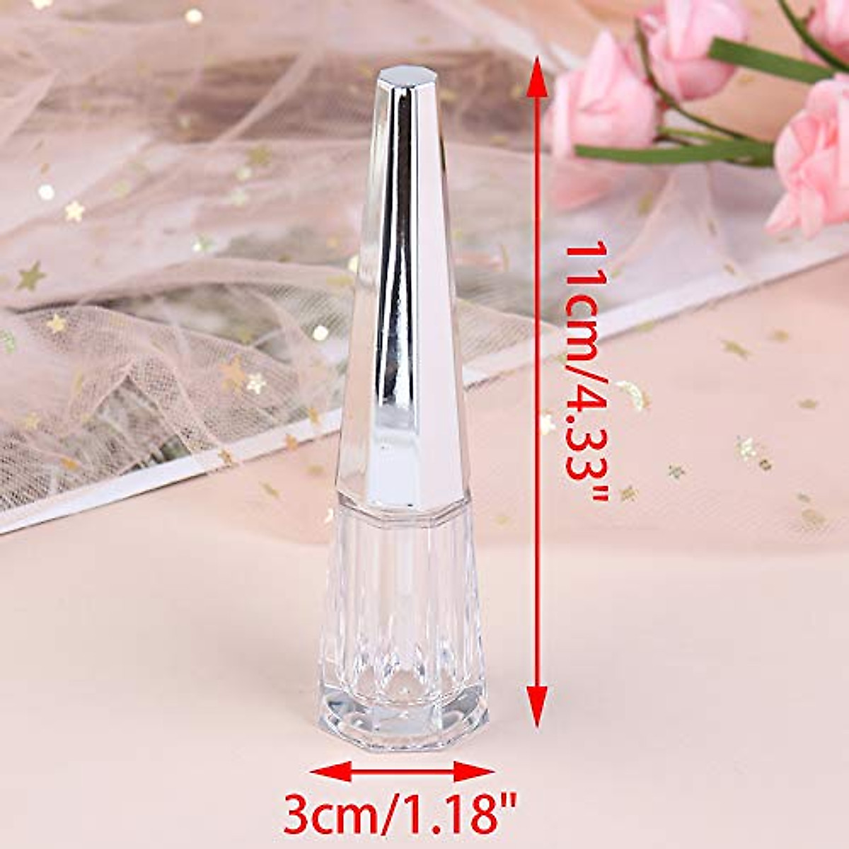 Healthcom 6 Pcs 7ML Clear Lip Gloss Tubes with Heart Brush Diamond Empty Lip Balm Container Lipstick Tube with Silver Lid DIY Refillable Bottles Makeup Sample Bottle Cosmetic Travel Gloss Containers