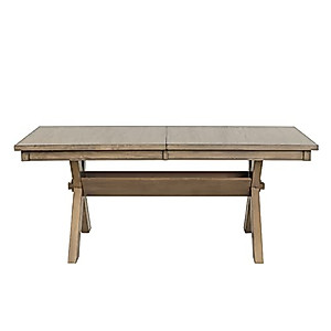 Roundhill Furniture Raven Wood Trestle Extendable Dining Table with Leaf, Glazed Pine Brown