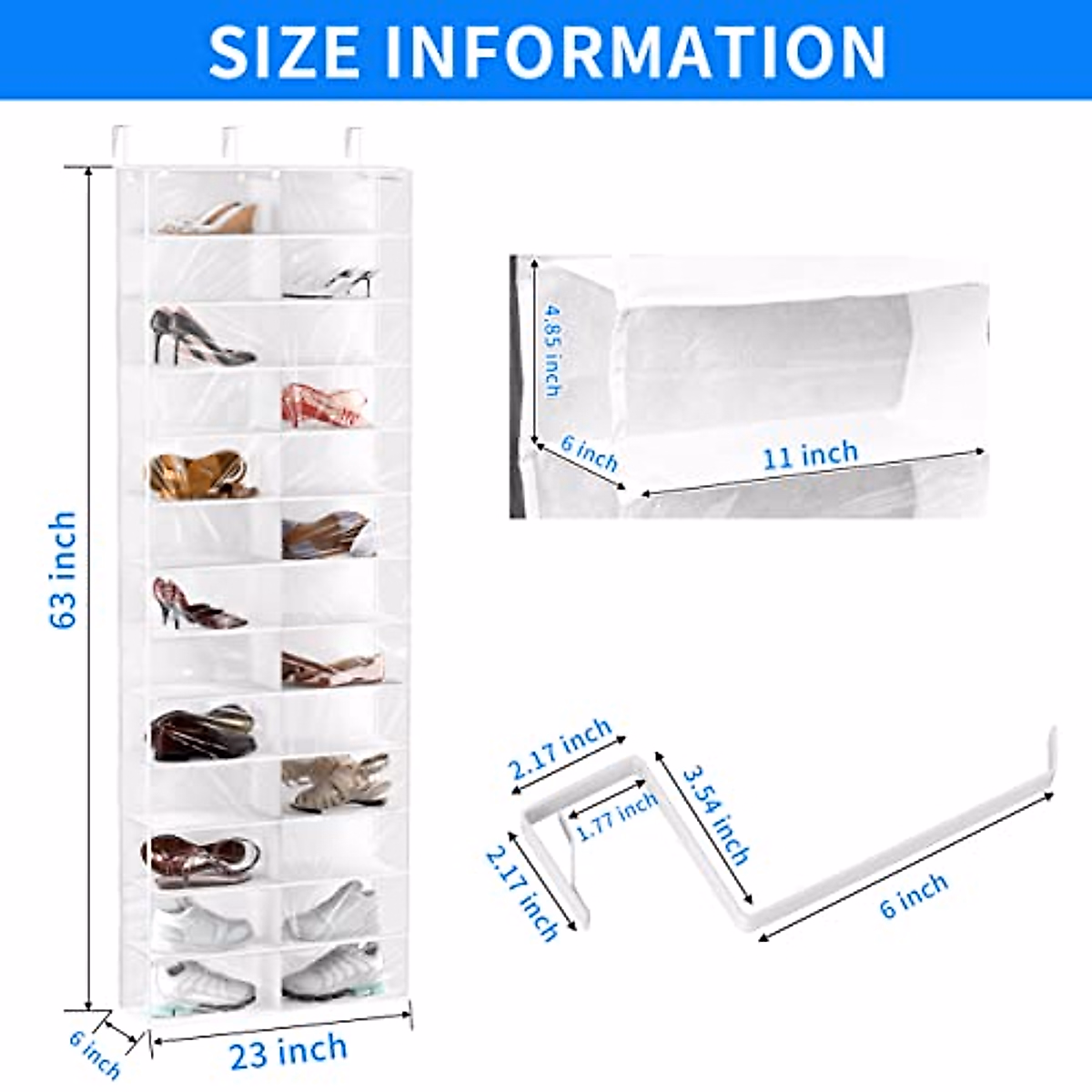 Libeder Clear Over the Door Shoe Organizer, 26 Sections Back of Door Shoe Storage,Shoe Shelves for Closet Door, Dustproof Shoe Holder on Door, White