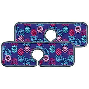 Kitchen Faucet Absorbent Mat 2 Pieces Blue Pink Pineapple Faucet Sink Splash Guard Bathroom Counter and RV,Faucet Counter Sink Water Stains Preventer
