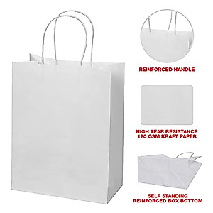 Packanewly Kraft Paper Bags with Handles, 105 PCS White - Eco-Friendly Gift Bags - Mixed Sizes: Small, Medium & Large for Retail, Gift, Shopping, Wedding, Birthday & Parties