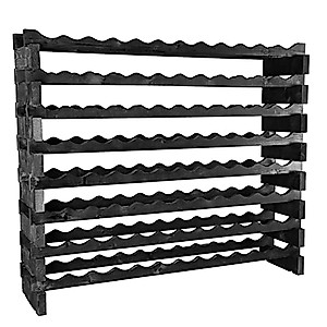 Stackable Modular Wine Rack Wine Storage Rack Wine Holder Display Shelves for Wine Cellar or Basement, Freestanding Wine Rack Thick Wood Wobble-Free (Black, 12 X 8 Rows (96 Slots))