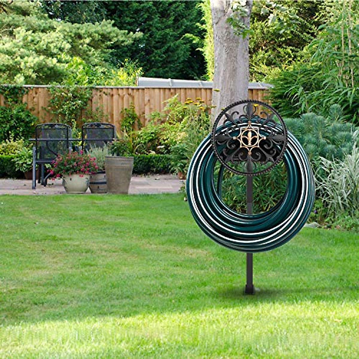 GOFORWILD Garden Hose Holder, Decorative Hose Butler Sturdy Water Hose Rack, Durable Wall Hose Hanger, Holds 125-Feet of 5/8-Inch Hose, Hose Reel, Made of Stainless Cast Aluminum, 7007