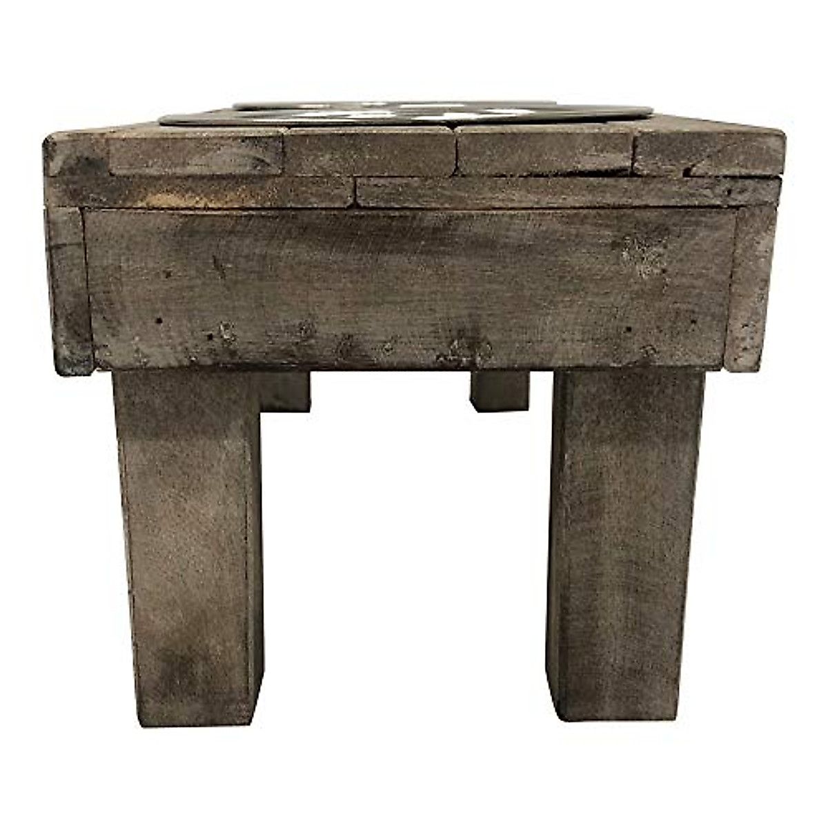 Huntley Equestrian Pet Berjen Table Elevated Double Bowl Pet Feeder, Brown Wash (Large) (02189)