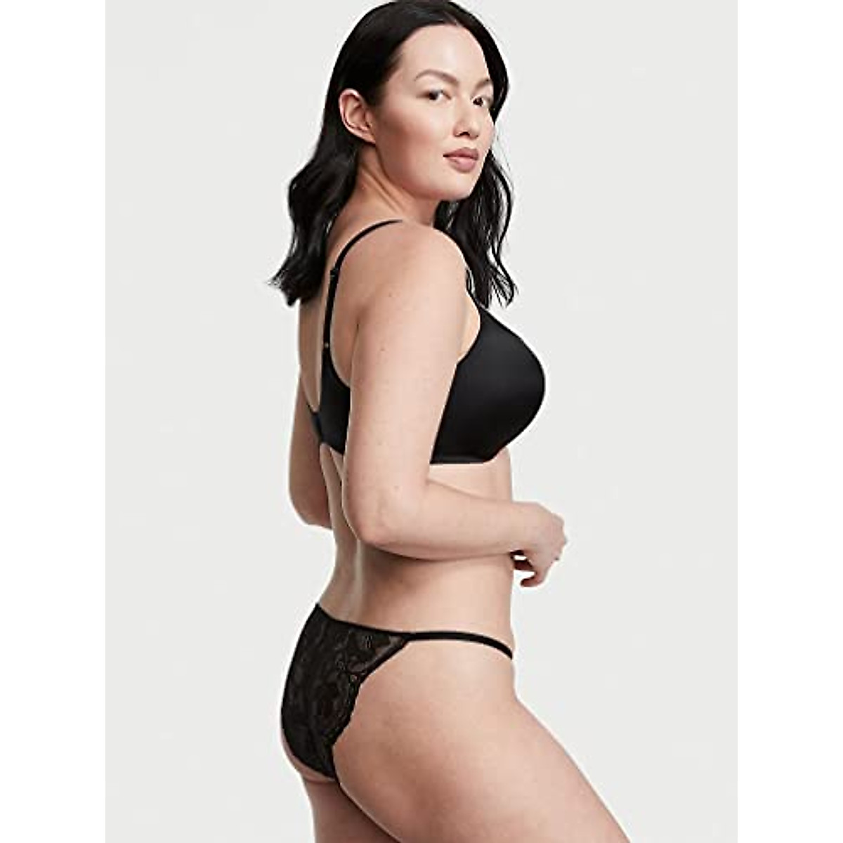 Victoria's Secret Very Sexy Lace String Cheekini Panty, Black Lace String, Large