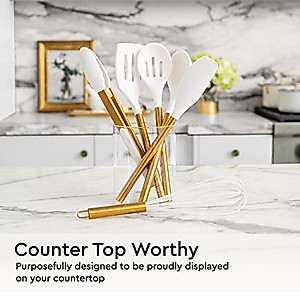 STYLED SETTINGS White Silicone and Gold Kitchen Utensils Set for Modern Cooking and Serving, Stainless Steel Gold Cooking Utensils and Gold Serving Utensils- Luxe White and Gold Kitchen Accessories