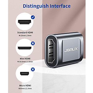 JSAUX HDMI Coupler Female to Female 2 Pack, 4K HDR HDMI Extension Connector Adapter Aluminum Alloy for HDTV, Roku Stick, Computer, PC, Monitor, Laptop, Projector, DVD Player, PS 4/3(Grey)