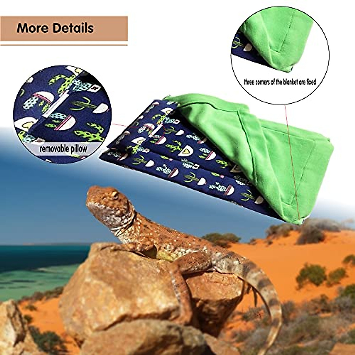 Bearded Dragon Bed Reptile Sleeping Bag with Pillow and Blanket Small Pet Warm Hide Habitat for Hamsters Lizards Bearded Dragon (Blue)