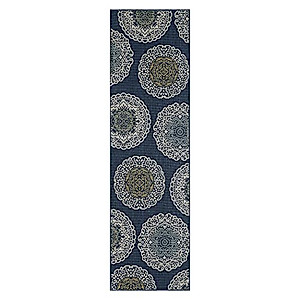 LOOMAKNOTI Havani Anshayo 2' x 7' Blue Medallion Indoor/Outdoor Runner Rug