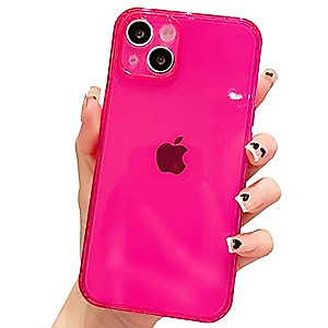 OWLSTAR Compatible with iPhone 13 Case, Cute Neon Clear Soft Phone Case for Women and Girls, Flexible Slim TPU Shockproof Transparent Bumper Protective Cover (Hot Pink)