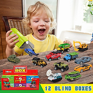 Oriate Diecast Toy Cars Set for 3 4 5 6 7 8 Year Old Boys, 12 Pack Mini Metal Cars 1/64, 12 Theme in one Set Blind Box Edition- Include Farm, Space Ship, Truck for Children Birthday Party Decor Gifts