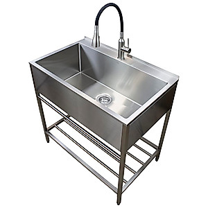 Transolid TFH-3622-SS 36 in. x 22 in. x 34.3 in. Stainless Steel Laundry Sink with Wash Stand in Brushed Satin