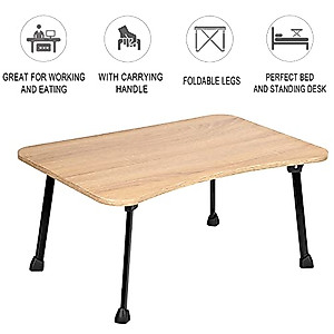 Lap Desk Foldable – Bed Tray for College Dorm and Home – with Handles and Foldable Legs - Perfect Laptop Desk – Perfect for Writing, Eating, Working, Studying - Wood Top Bed Table
