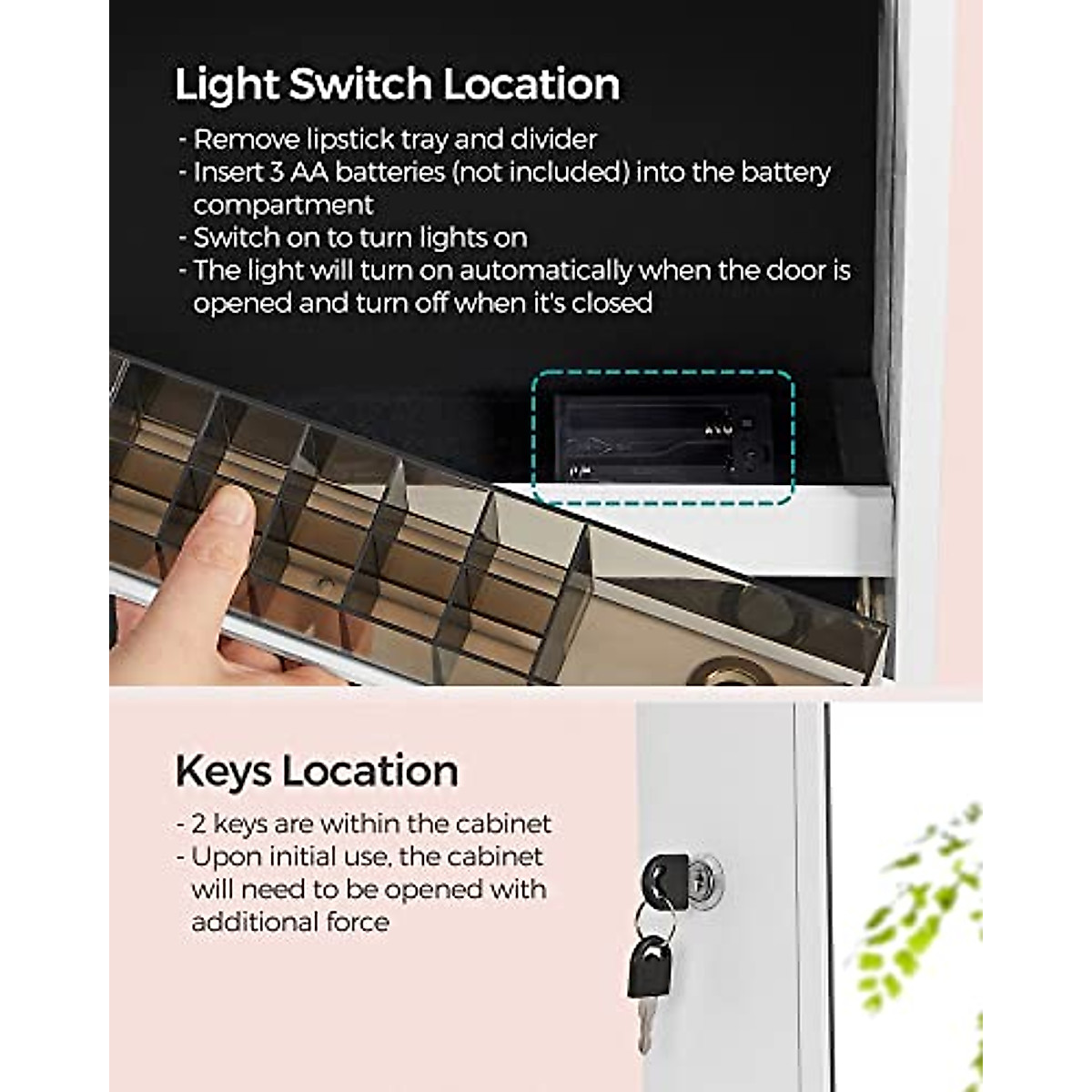 SONGMICS Mirror Jewelry Cabinet Standing Armoire Organizer, Jewelry Storage with Full-Length Frameless LED Lights, Built-in Makeup Mirror, 2 Drawers, Lockable, White UJJC023W01