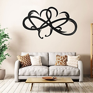 MAOSUO Infinity Heart Wall Decor, Black Metal Wall Art Heart Sign Decor,Wall Yard Art Heart Ornaments for Outdoor Garden Home Living Room Bedroom Decor (Black, double)