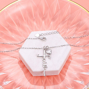 Faith Cross Necklace 925 Sterling Silver Infinity Love of God Heart CZ Faith Cross Pendant Necklace Christian Birthday Gift for Women Girls Daughter Teens, 16 inch