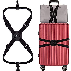Luggage Strap, ZINZ High Elastic Suitcase Adjustable Belt Bag Bungees with Buckles and More Applications (Black-001)