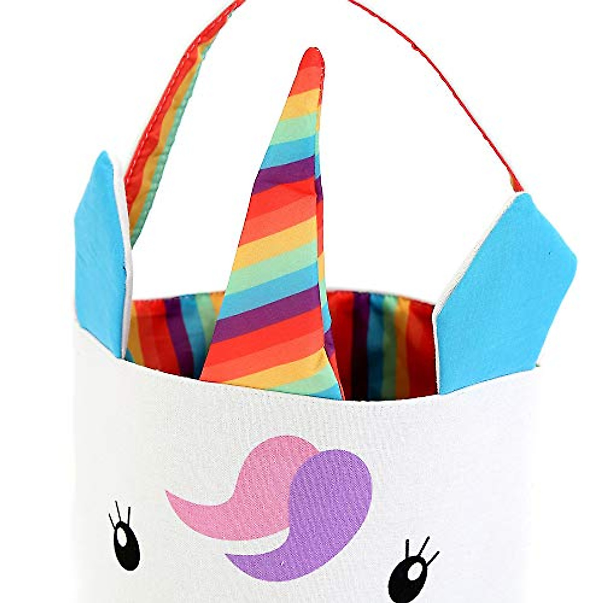 Unicorn Easter Basket Canvas Cartoon Easter Basket Bag for Eggs Hunts (Rainbow Unicorn)